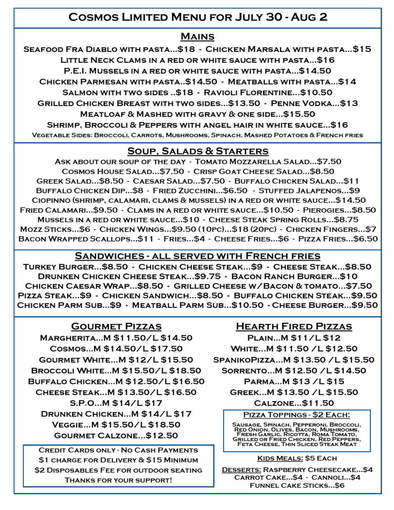 Weekend Specials – Cosmos Restaurant